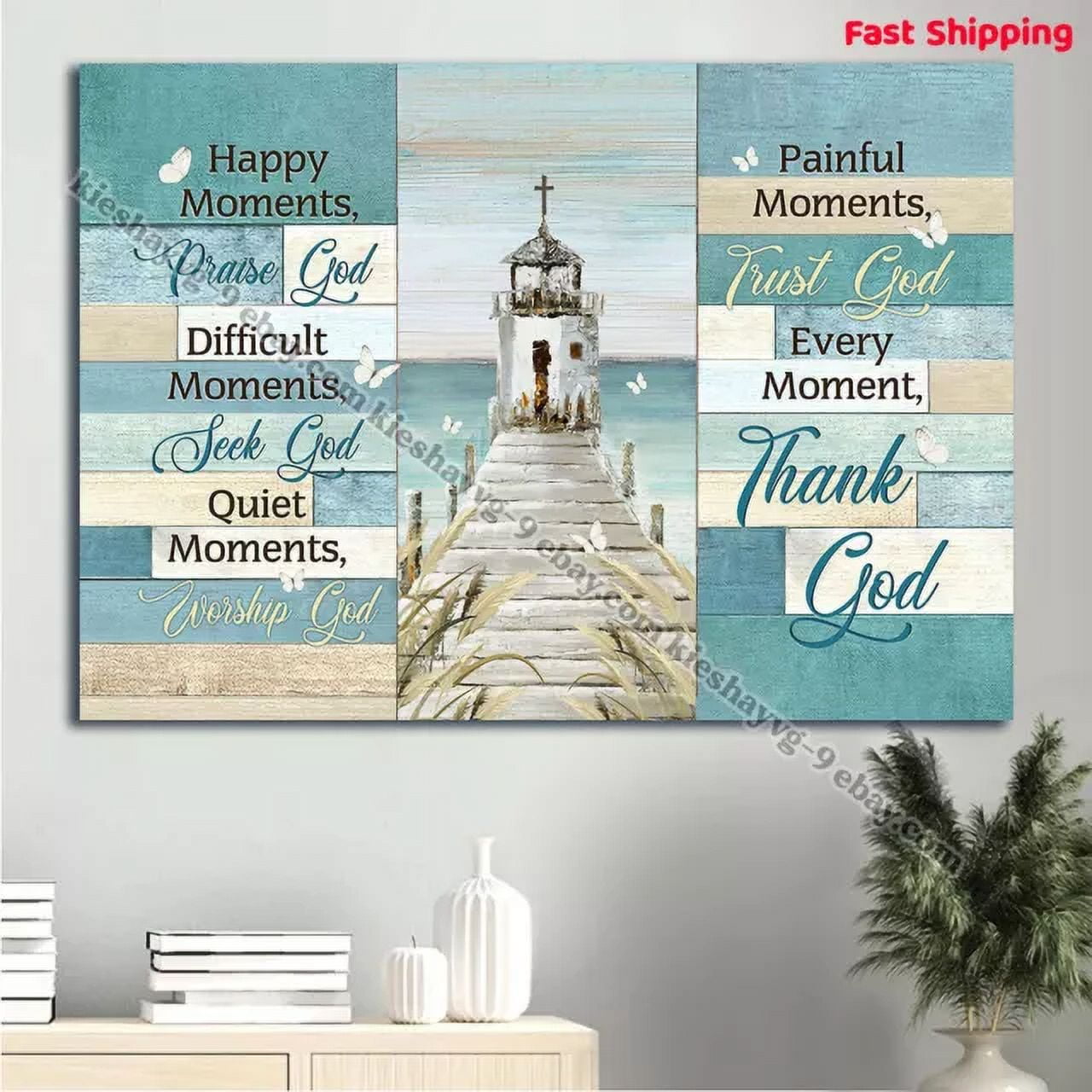 Kna Prints - Jesus Poster - Church By The River, White Butterfly Poster - Gift For Christi Home ...