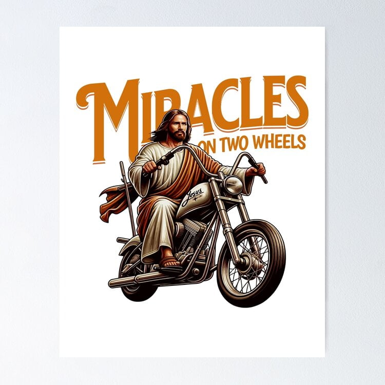 Kna Prints - Jesus Riding A Motorcycle Poster Wall Art Print For Home ...
