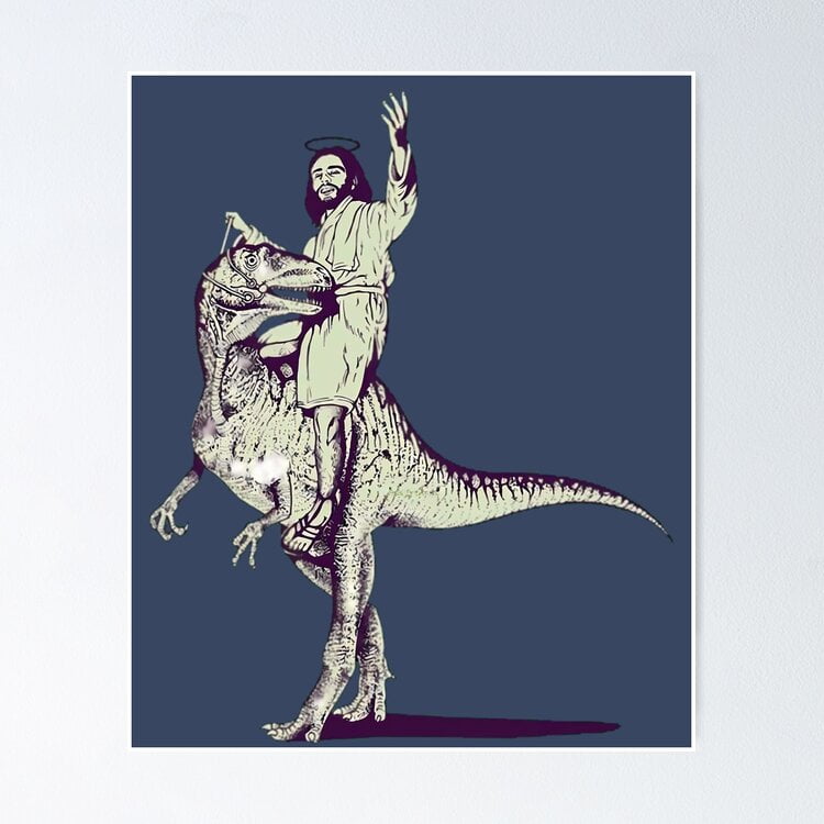 Kna Prints - Jesus Riding Dinosaur Poster Wall Art Print For Home Decor ...
