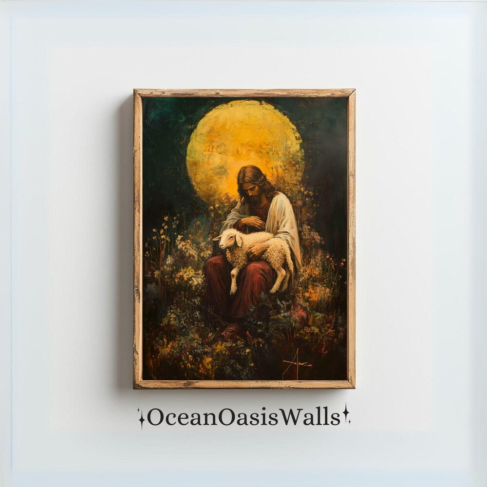 Kna Prints - Jesus Saves, Good Shepherd Painting Jesus And Lamb Wall ...