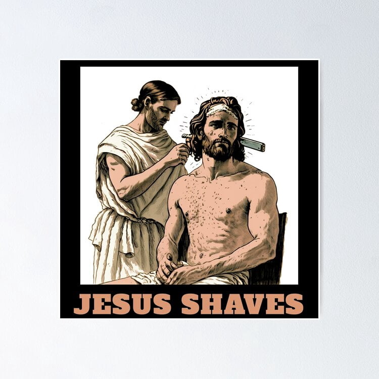 Kna Prints - Jesus Shaves - Unny Jesus Illustrative Style Poster Wall ...