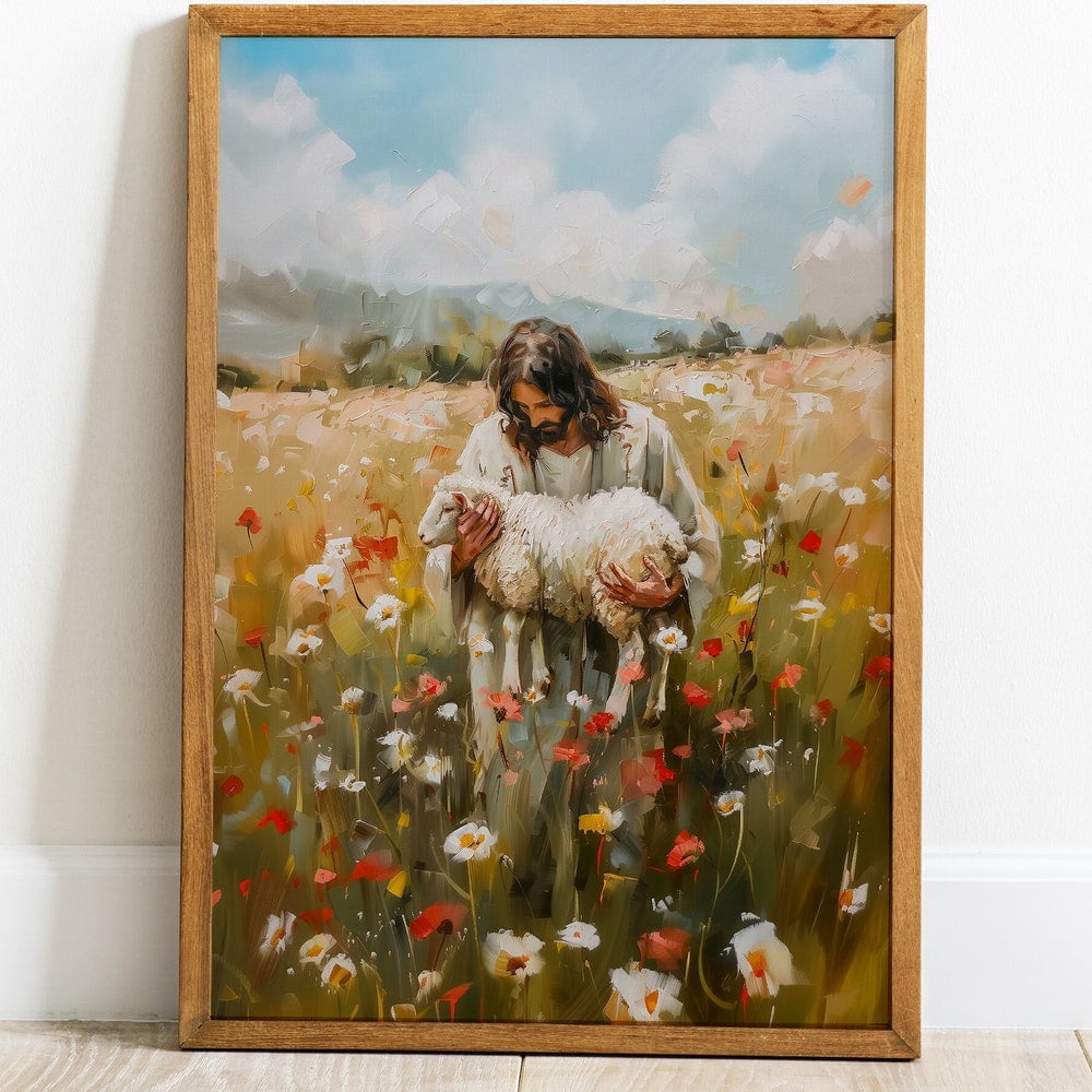 Kna Prints - Jesus The Good Shepherd Wall Art Floral, Modern Bible Wall Art, Parable Of The Lost ...