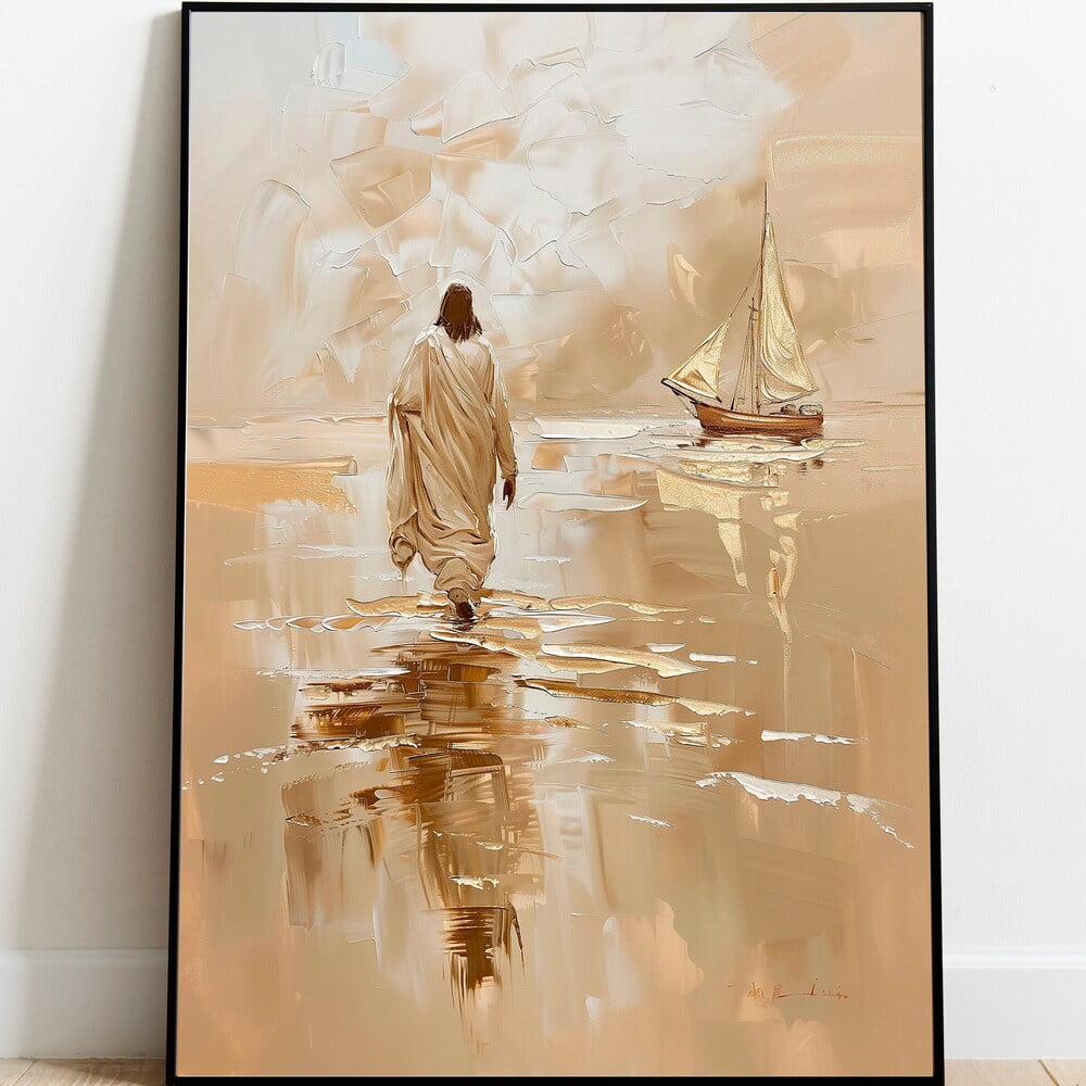 Kna Prints - Jesus Walking On Water Poster Painting, Bible Verse Wall ...