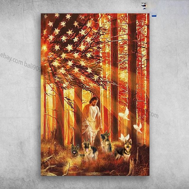 Kna Prints - Jesus Walking With German Shepherds - Dog Lover, American ...