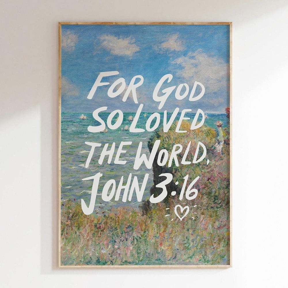 Kna Prints - John 3 16 For God So Loved The World Wall Art Watercolor ...