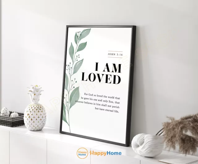 Kna Prints - John 3:16 Wall Art I Am Loved Bible Verse Scripture Art ...