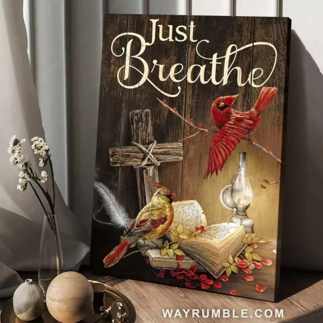 Kna Prints - Just Breathe Poster Cardinal Birds With Christian Cross ...