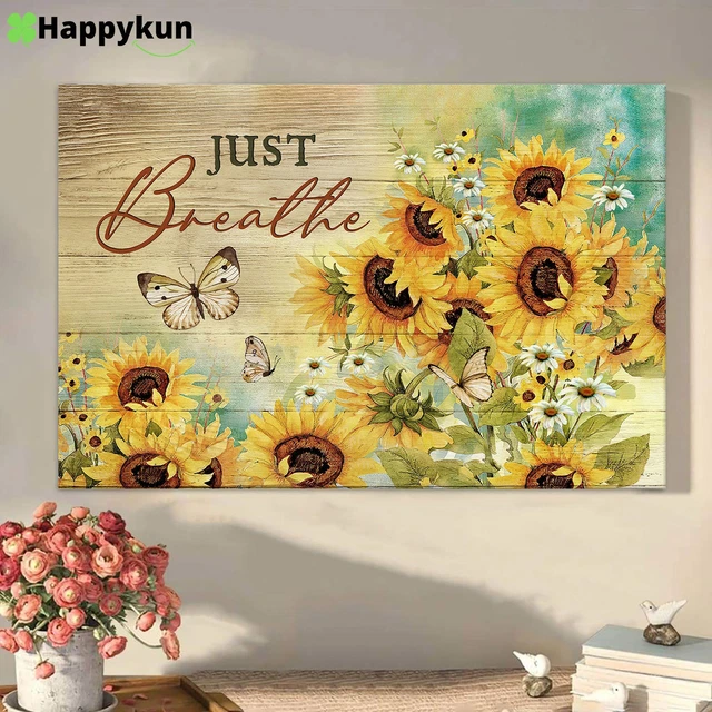 Kna Prints - Just Breathe Sunflower Daisylower Butterfly Art - Bible ...