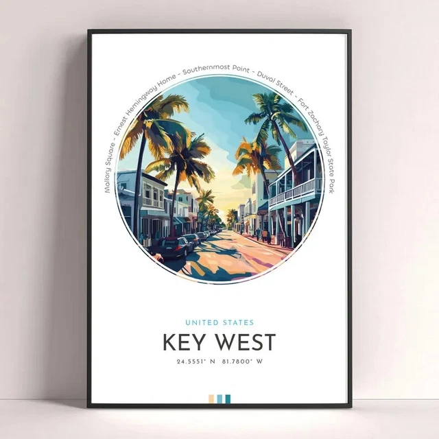 Kna Prints - Key West City Poster, United States Travel Print ...