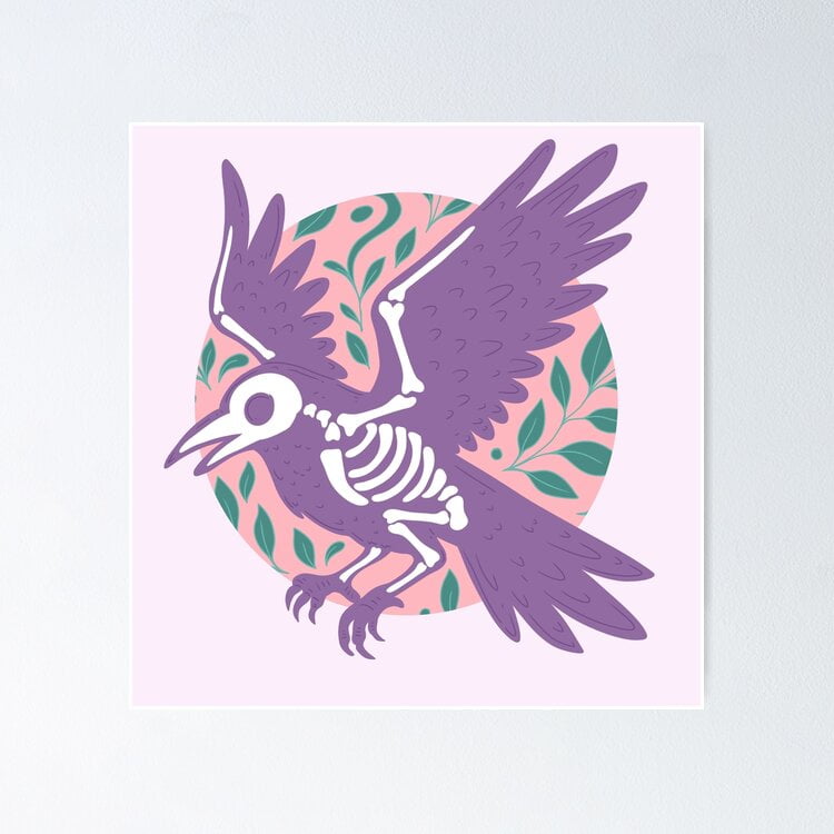 Kna Prints - Kir 2328 - Pastel Skeleton Crow Flying In Floral Circle ...