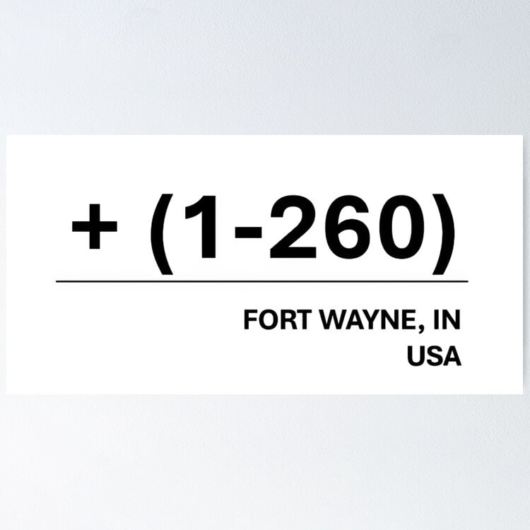 Kna Prints - Kir 2648 - Area Code For Fort Wayne 1-260 Poster, UNFRAMED ...
