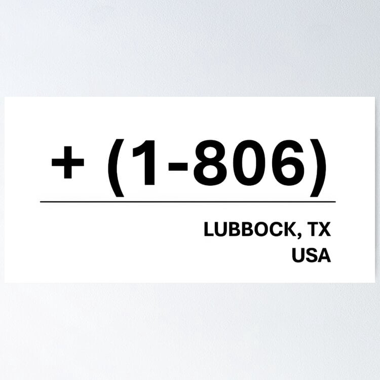 Kna Prints - Kir 2654 - Area Code For Lubbock 1-806 Poster, UNFRAMED ...