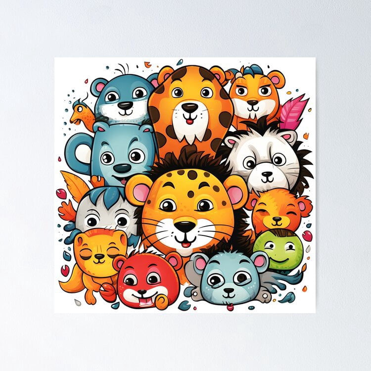 Kna Prints - Kir 2685 - Colorful Assembly Of Cheerful Cartoon Animals ...