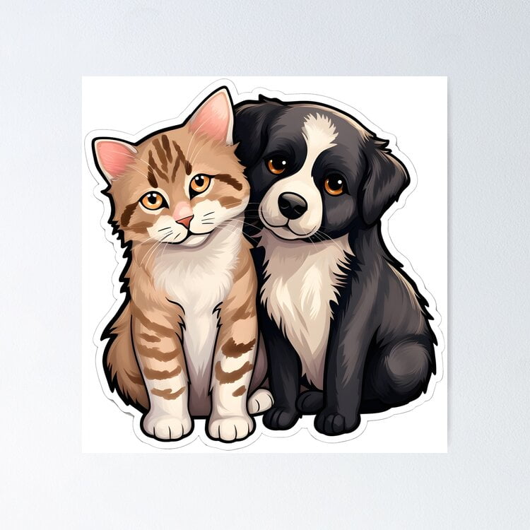 Kna Prints - Kir 2687 - Adorable Cat And Dog Buddies Illustration ...