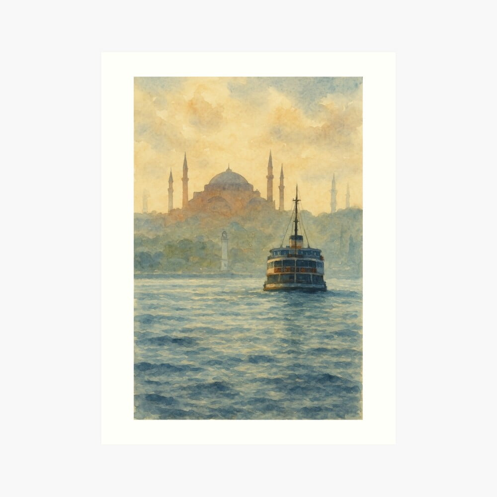 Kna Prints - Kir 2931 - Sunset Ferry Watercolor View Of Istanbul'S ...
