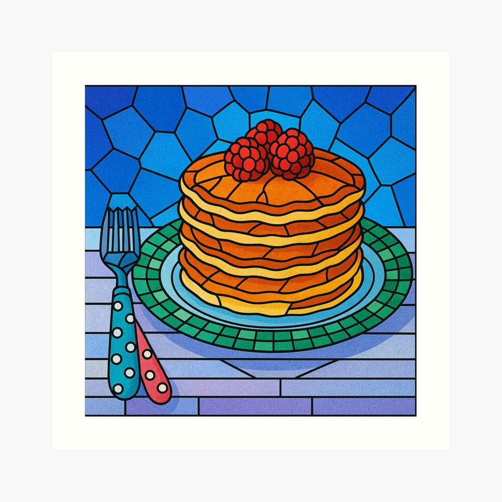 Kna Prints - Kir 2961 - Stained Glass Style Pancakes With Raspberries ...