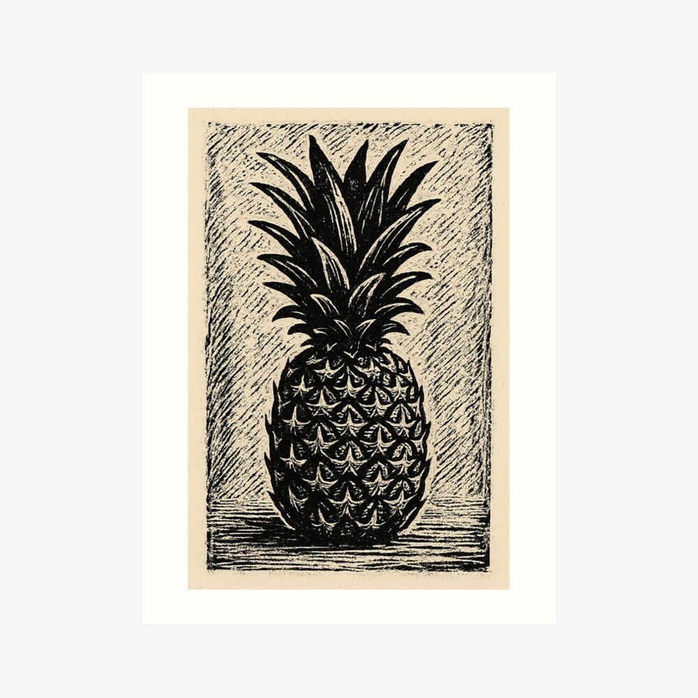 Kna Prints - Kir 2974 - Pineapple Sketch Ai Enhanced From Original Photo Poster, UNFRAMED-18x24 ...