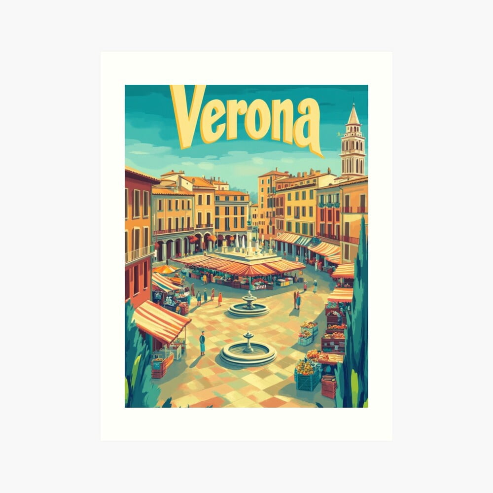 Kna Prints - Kir 4876 - A Lively Square In Verona, Featuring Bustling ...