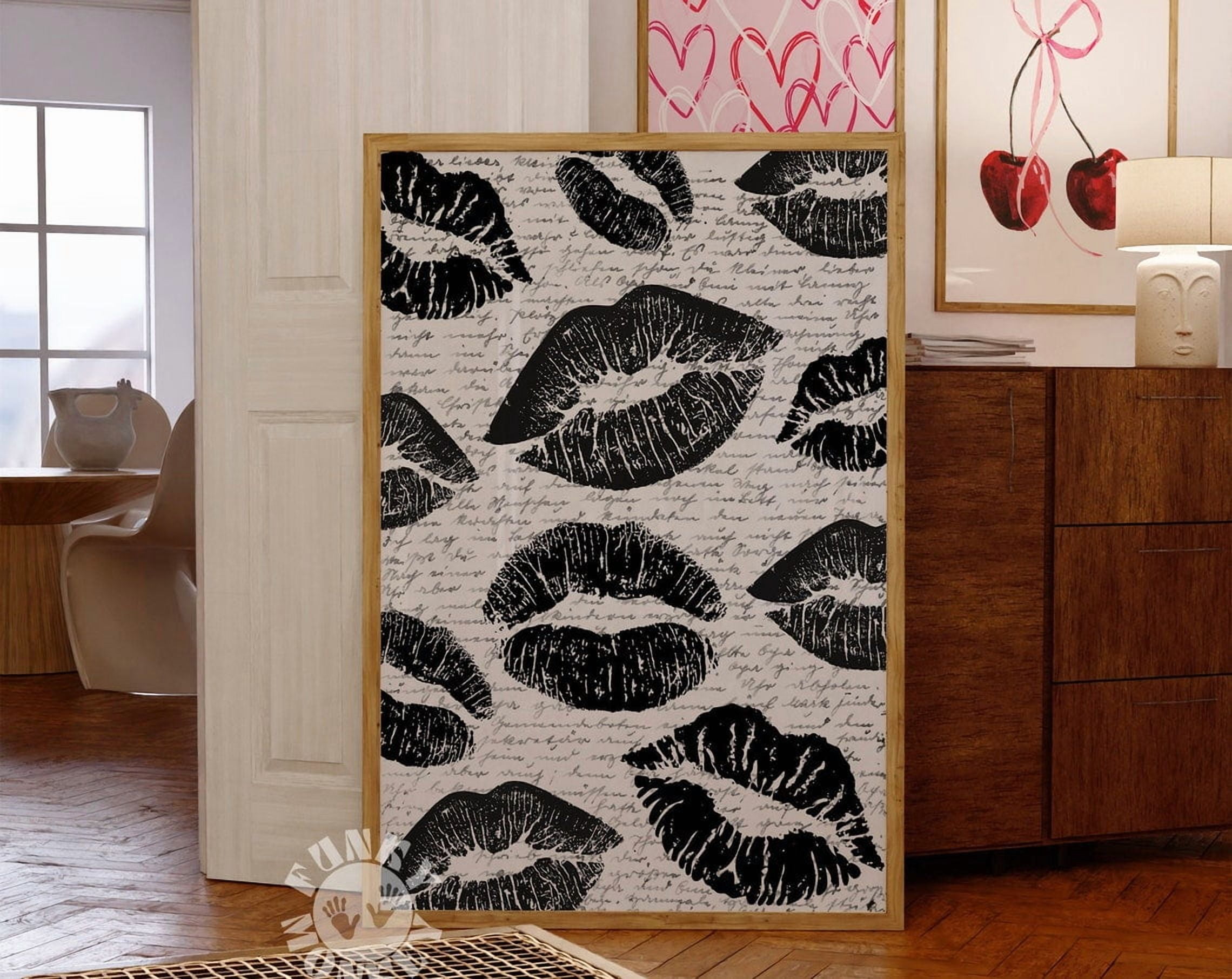 Kna Prints - Kiss Lips Print, Trendy Wall Art, Black Lips Poster, Dark ...