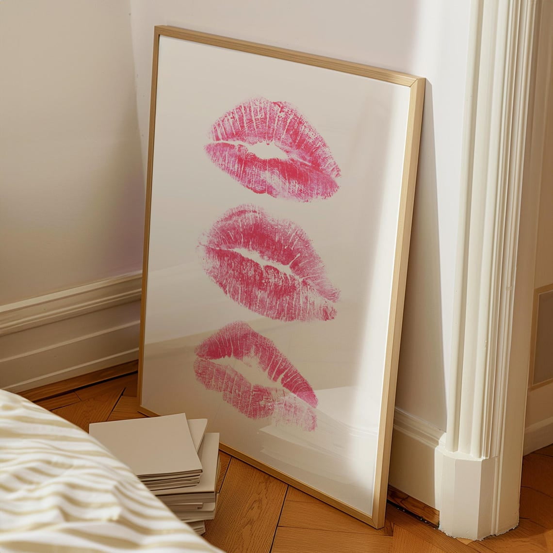 Kna Prints - Kiss Lips Wall Art, Pink Kisses Print, Retro Lips Poster ...