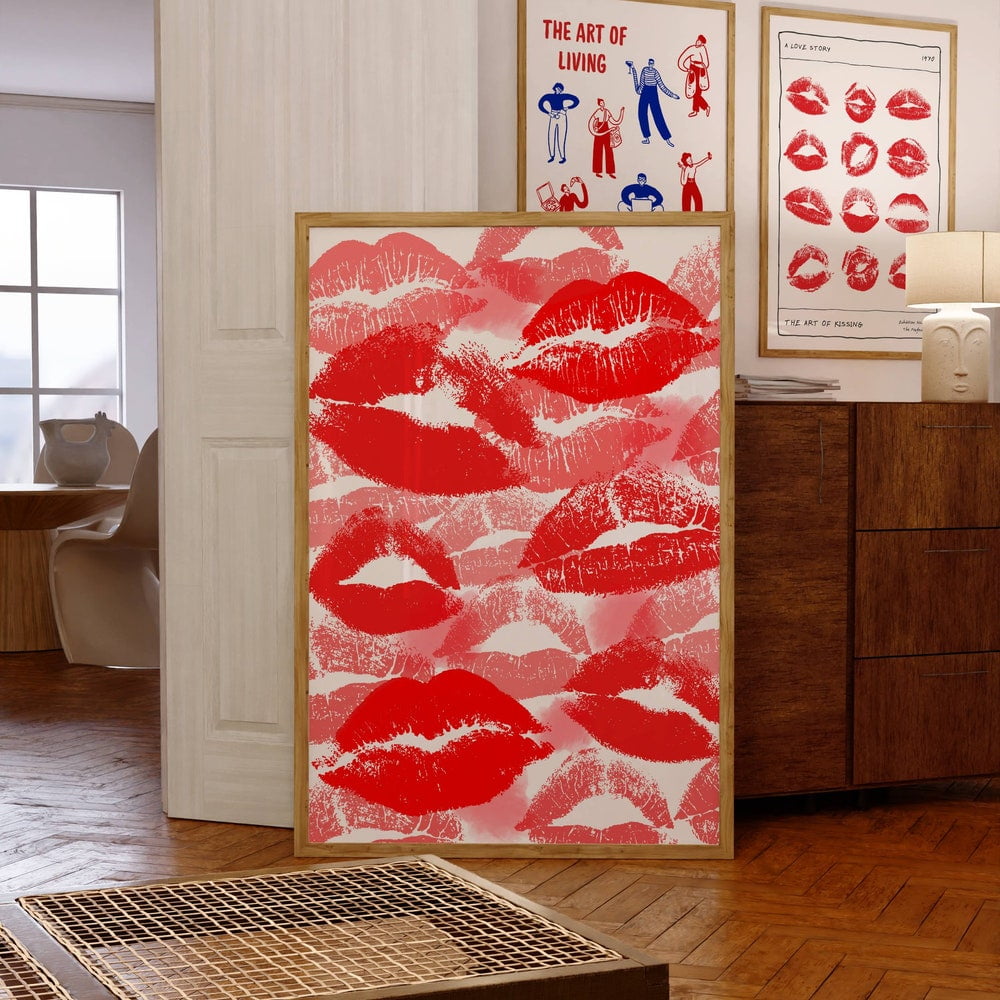 Kna Prints - Kiss Poster, Red Lips Print, Aesthetic Red Lips Wall ...