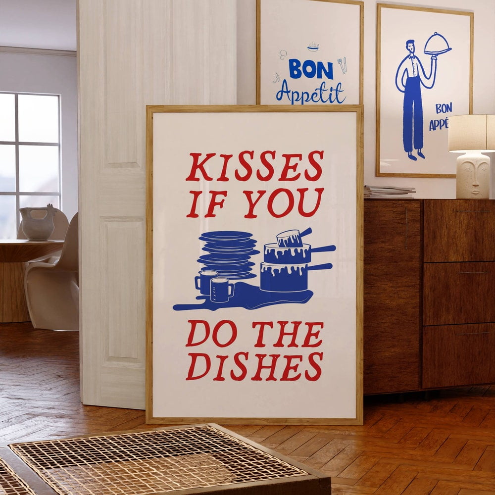 Kna Prints - Kisses If You Do The Dishes Poster, Kitchen Print, Mid ...