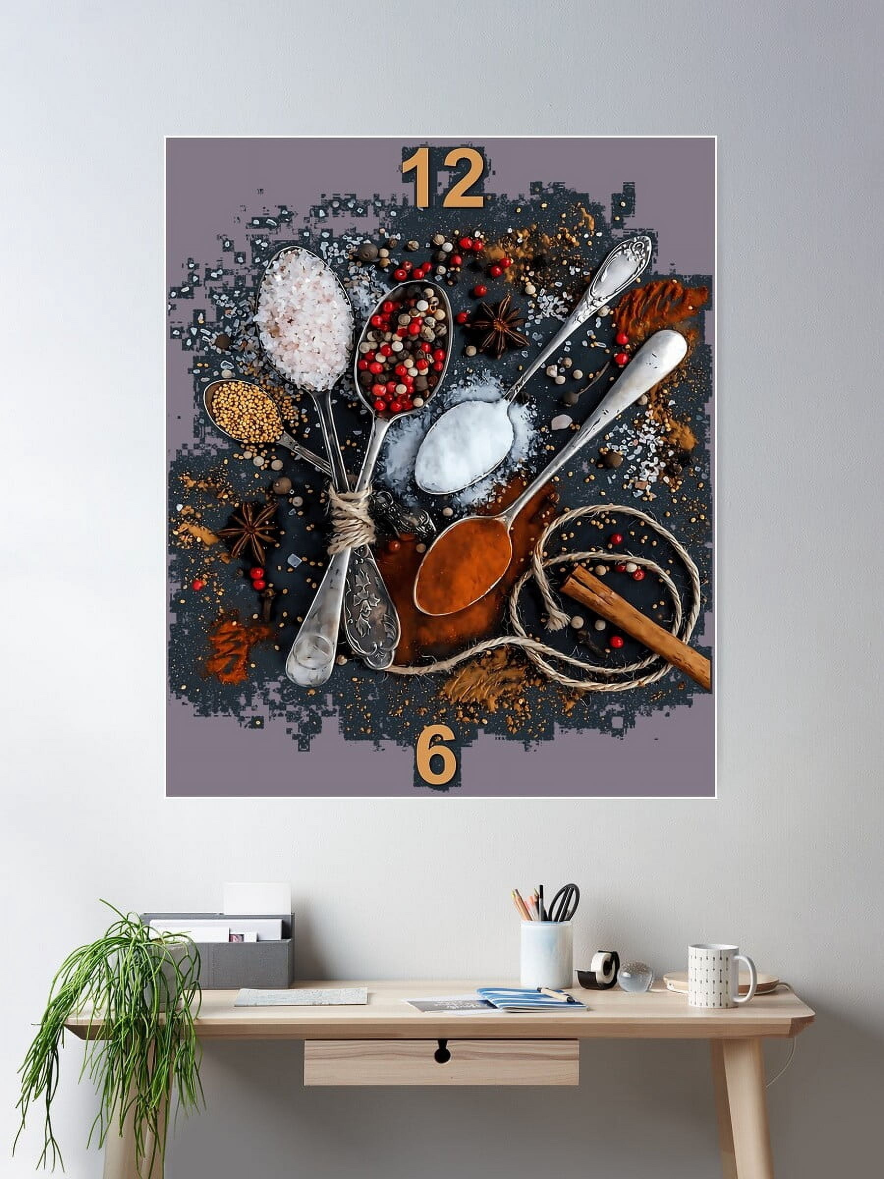 Kna Prints - Kitchen Spices Wall Clock Clock Poster Wall Art, Modern ...