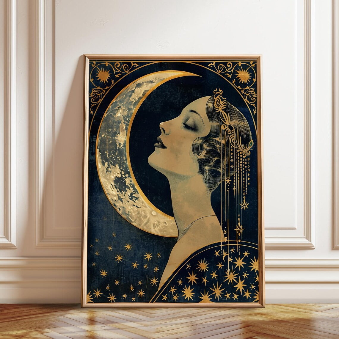 Kna Prints - Lady And Moon Poster - Moonlight Sonata Art Deco - Gatsby ...