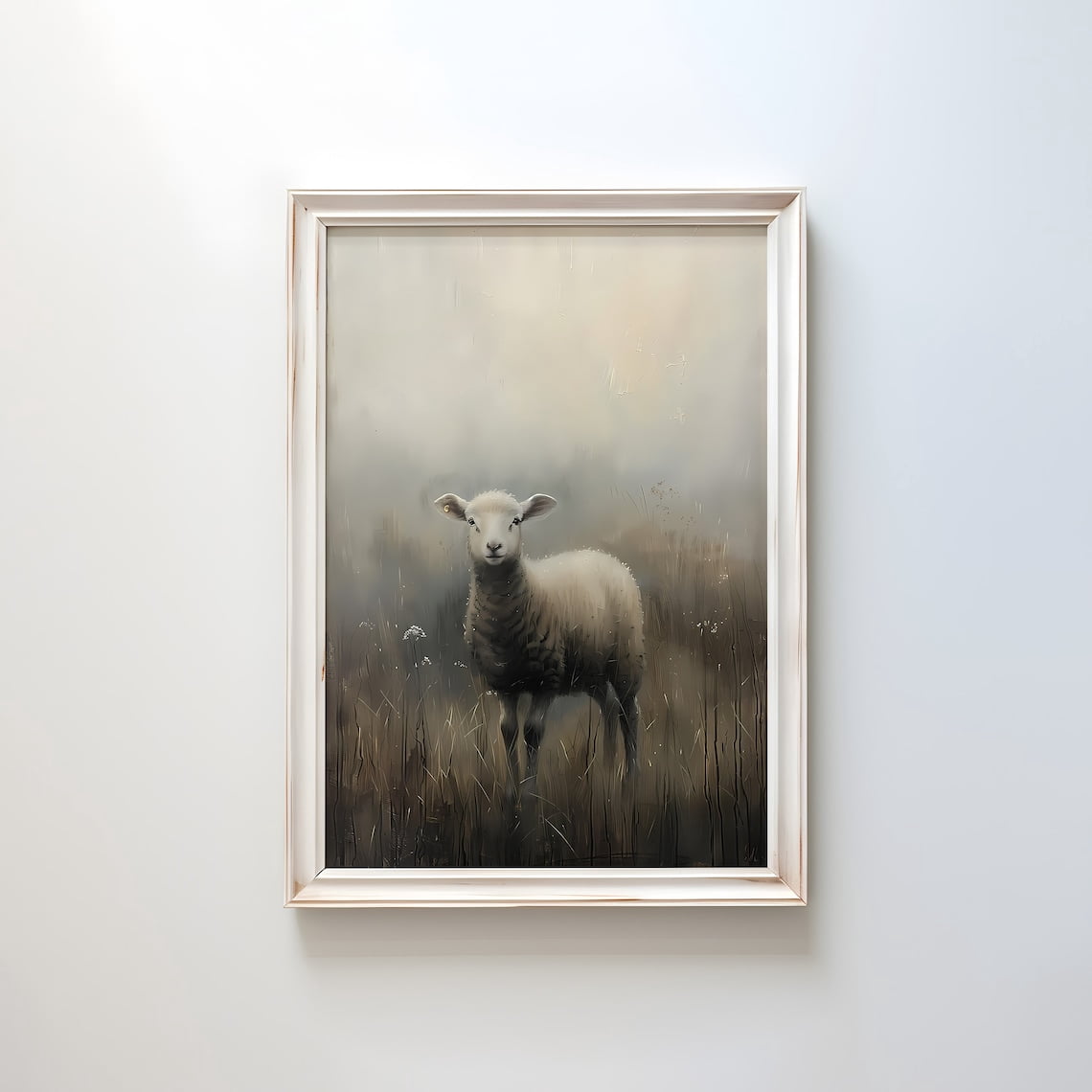Kna Prints - Lamb Field Landscape, Vintage Sheep Painting, Farm Animal ...