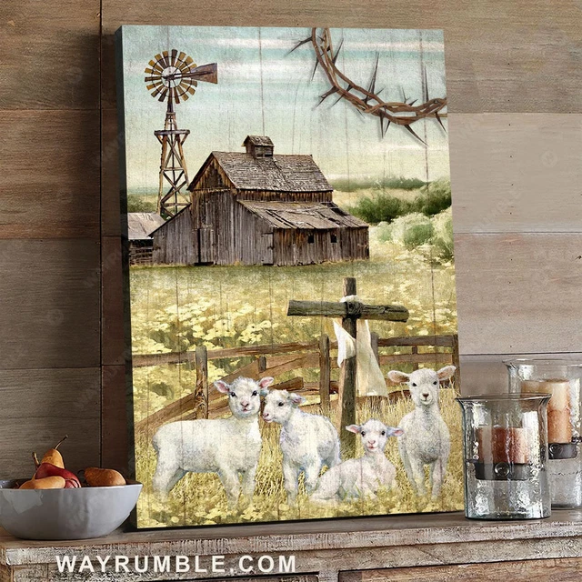 Kna Prints - Lambs Of God, The Old Barn, Countryside Painting, A ...