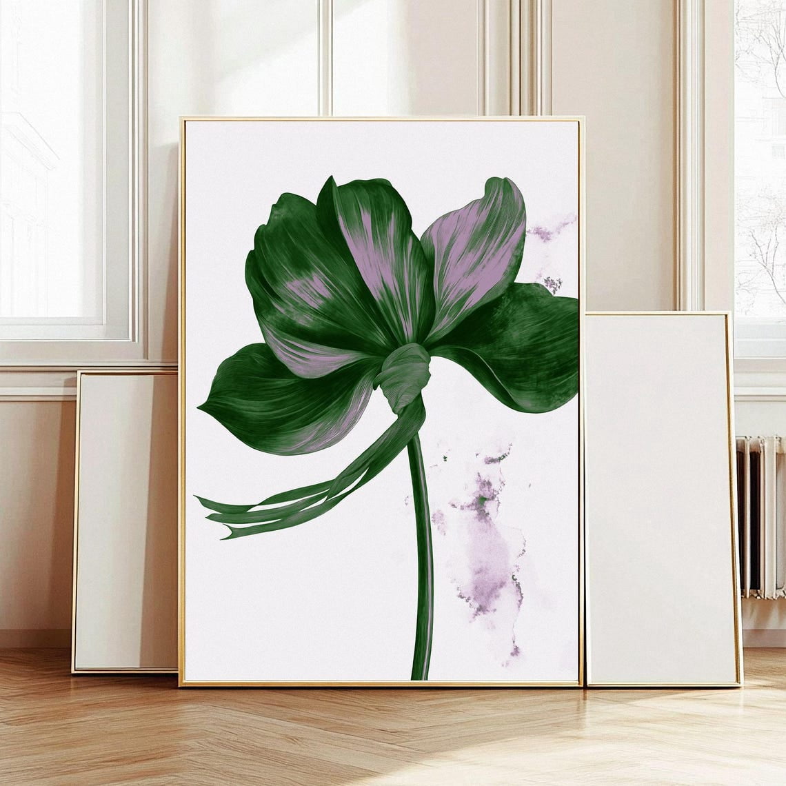 Kna Prints - Large Floral Centerpiece Wall Art Green Purple Petal Art ...