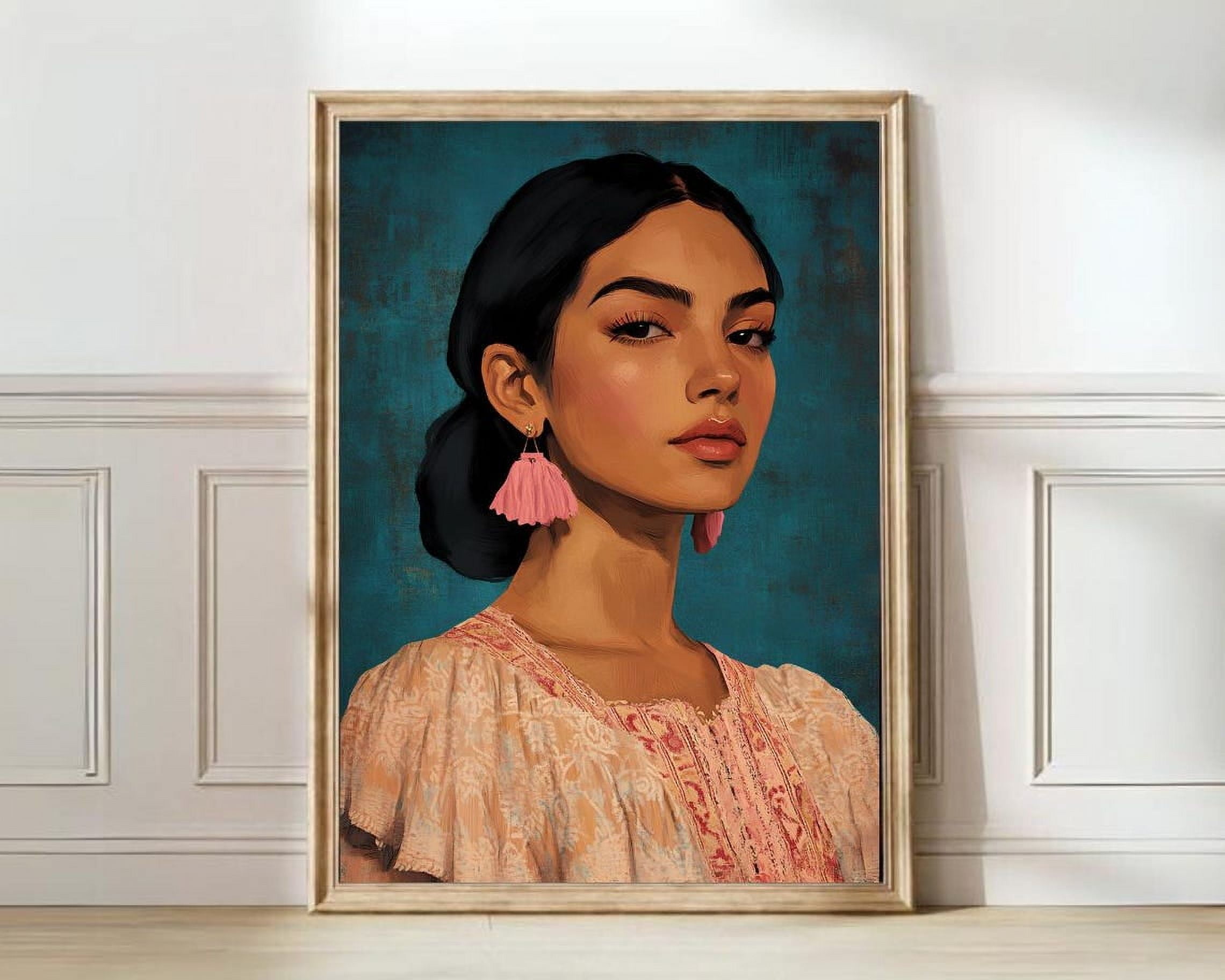 Kna Prints - Latina Woman Portrait Blue Gallery Heritage Art Maximalist ...