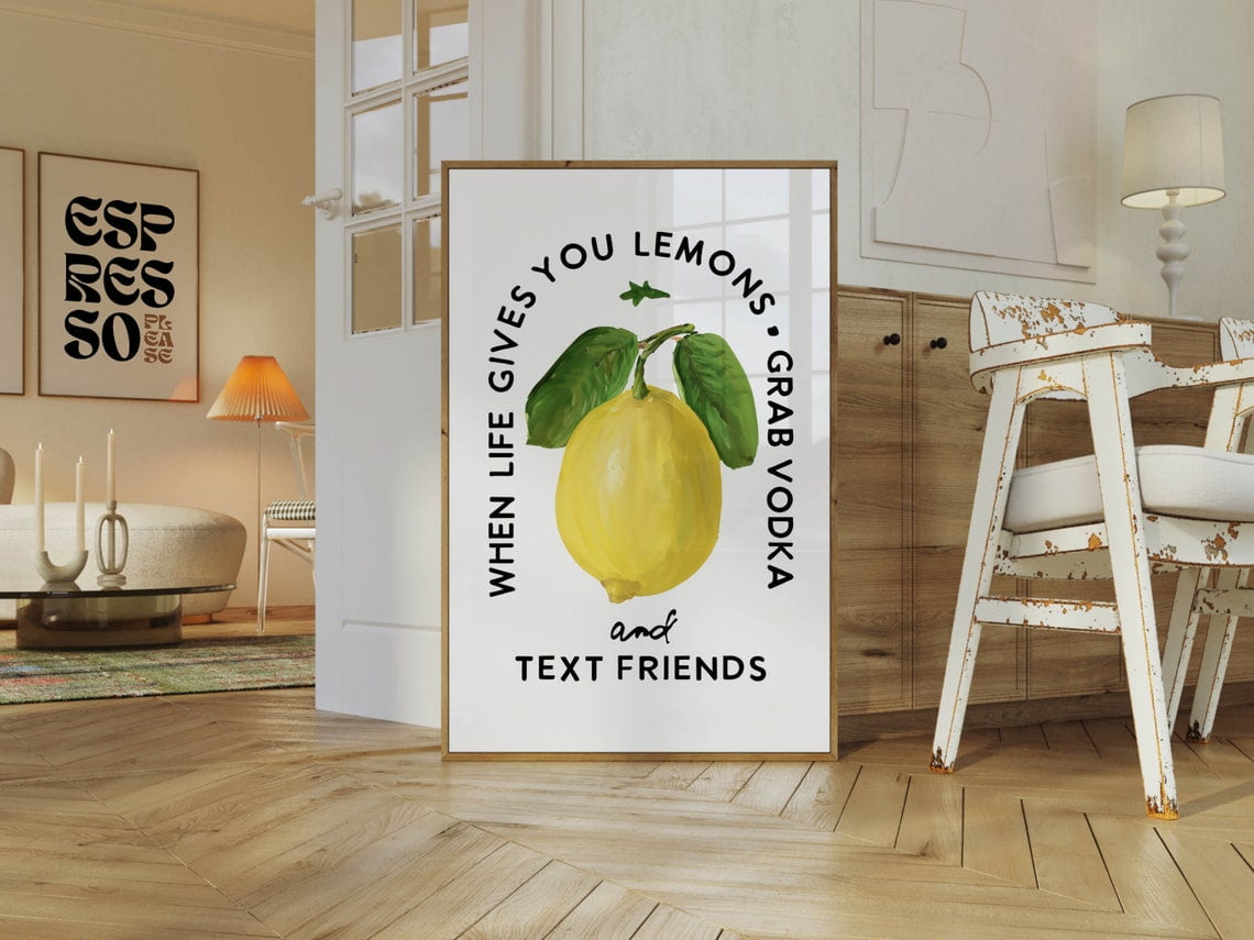 Kna Prints - Lemon Vodka Wall Art Vodka Bar Decor Lemon Vodka Print ...