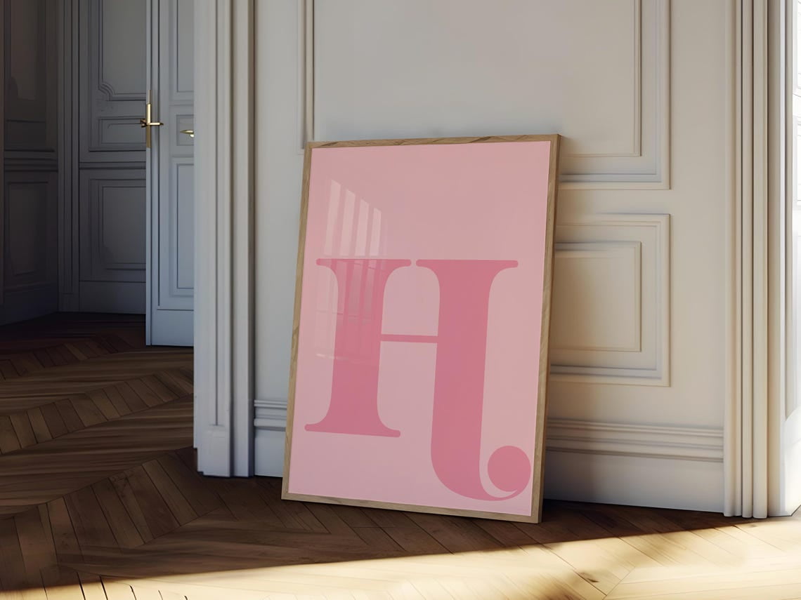 Kna Prints - Letter H Poster, Pink Alphabet Letter Print, Initial ...