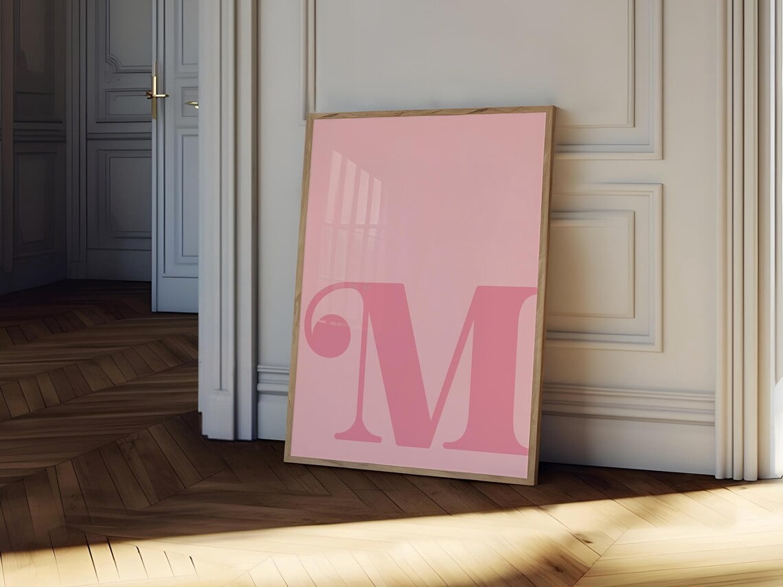 Kna Prints - Letter M Poster, Pink Alphabet Letter Print, Initial ...