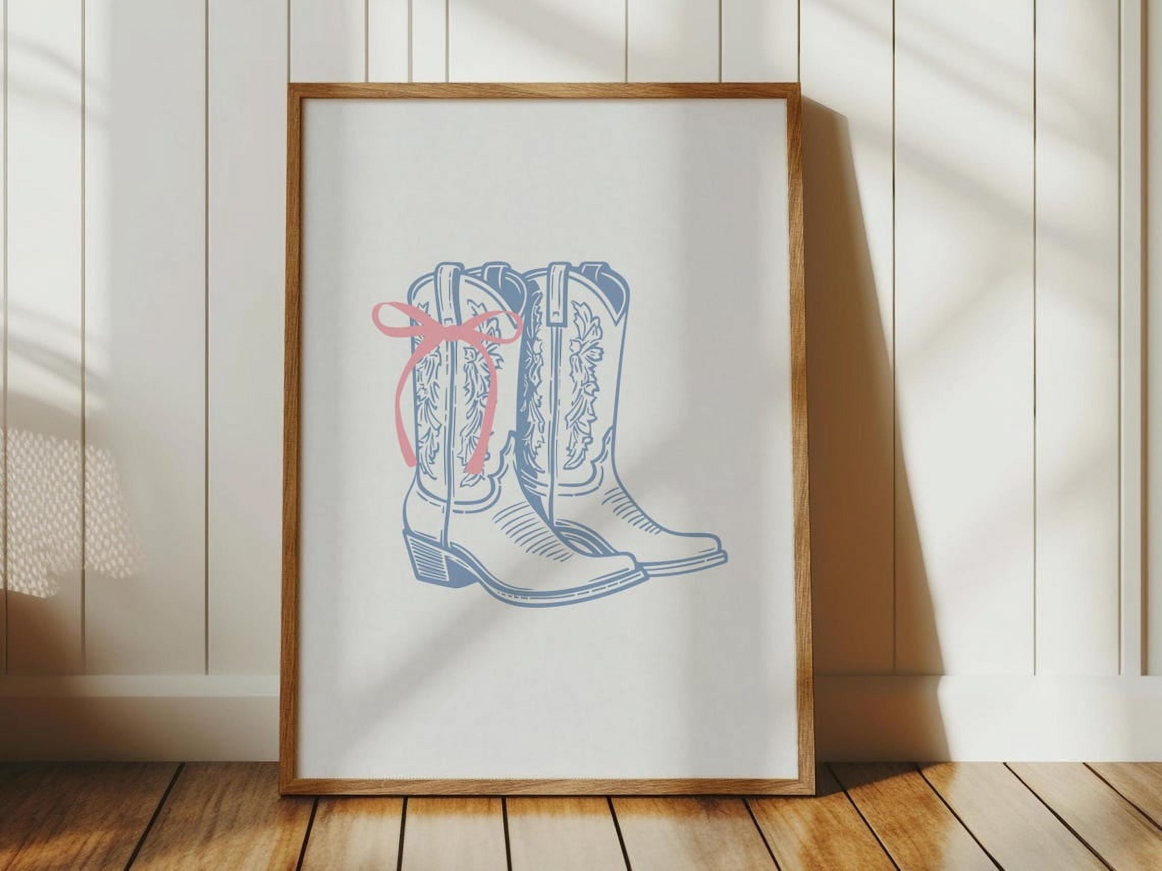 Kna Prints - Light Blue Coquette Bow Cowboy Boot Print, Coastal Cowgirl ...