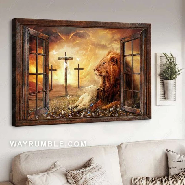Kna Prints - Lion Of Judah Lamb Of God Three Rugged Crosses On A ...