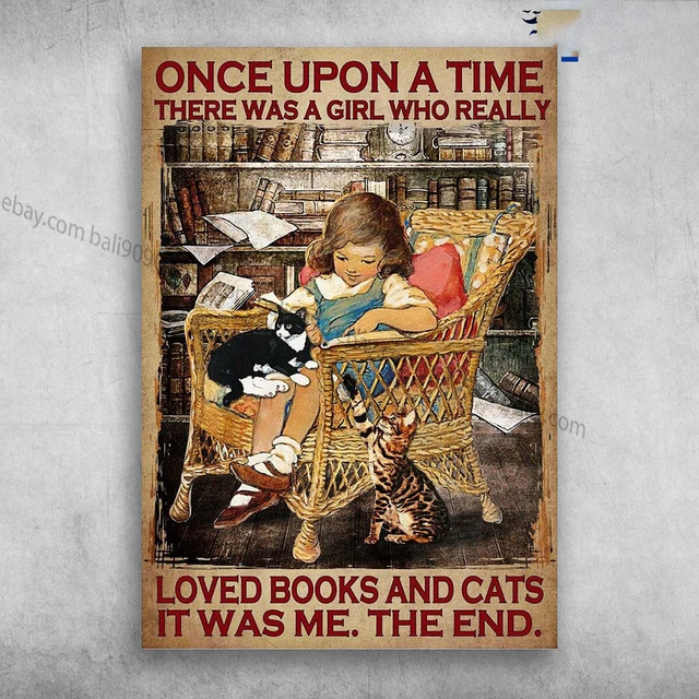 Kna Prints - Little Girl, Book And Cat - Once Upon A Time, There Was A ...