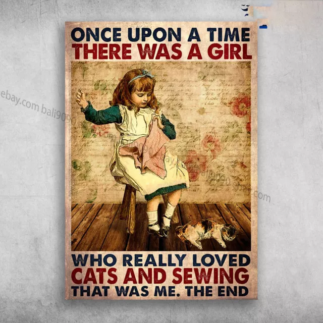 Kna Prints - Little Girl Sewing With Cat - Once Upon A Time, There Was ...