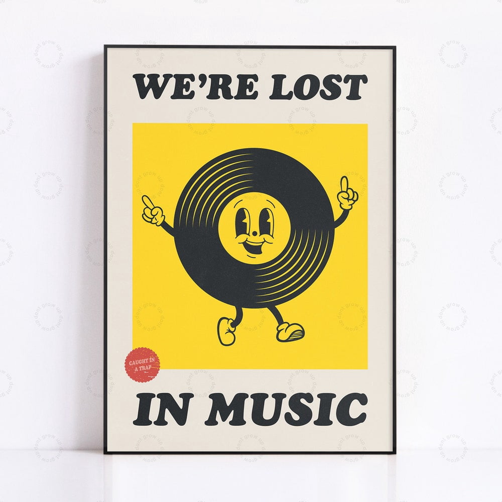 Kna Prints - Lost In Music Print, Retro Music Poster, Vintage Print ...