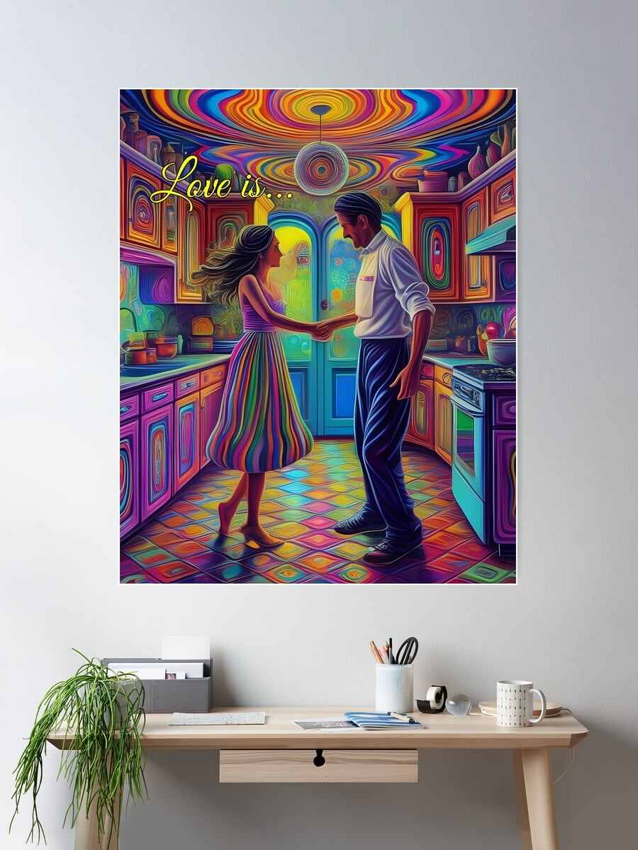 Kna Prints - Love Is: Couple Dancing In A Rainbow Kitchen Poster ...