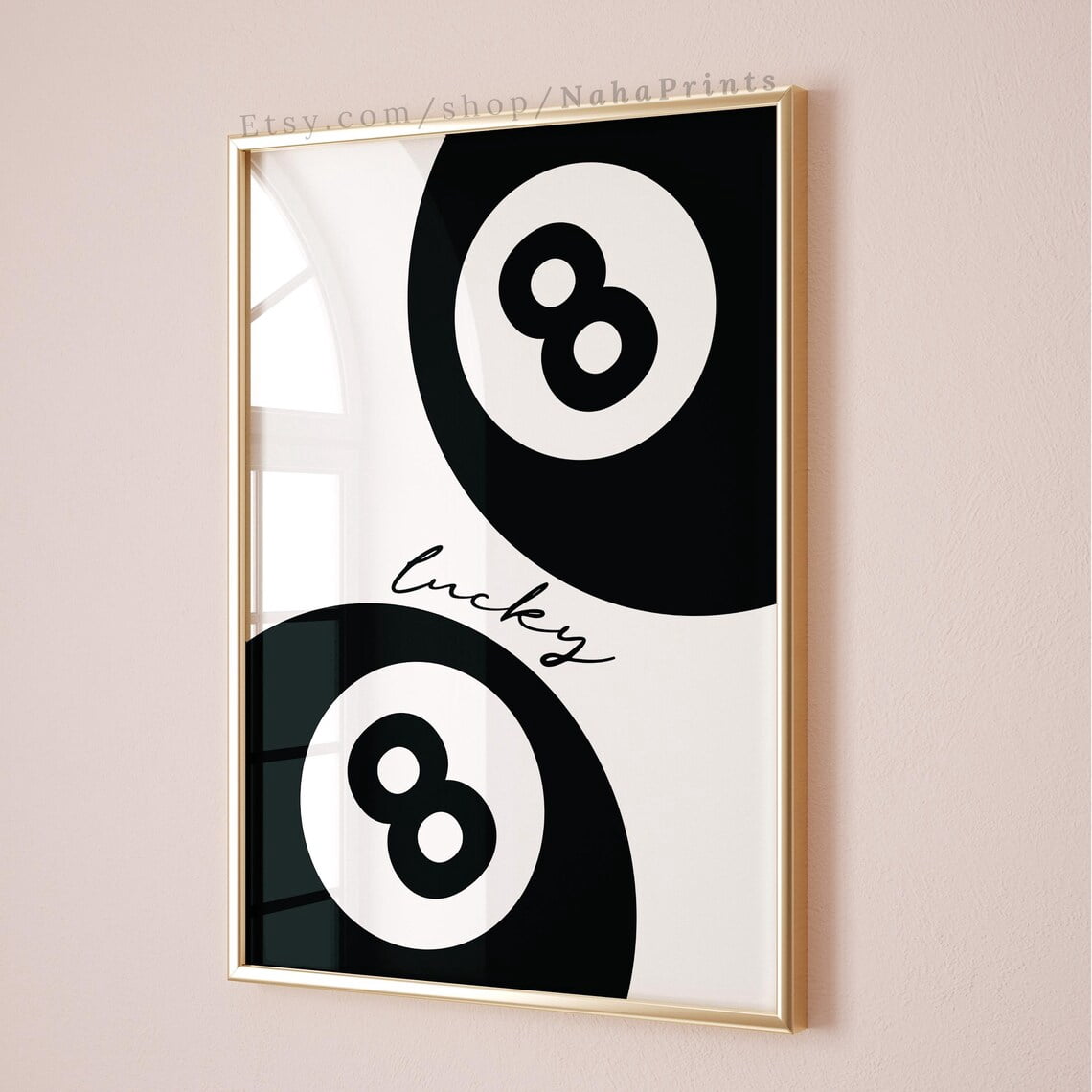 Kna Prints - Lucky 8 Ball Print, Retro Lucky Girl Poster, Black Vintage ...