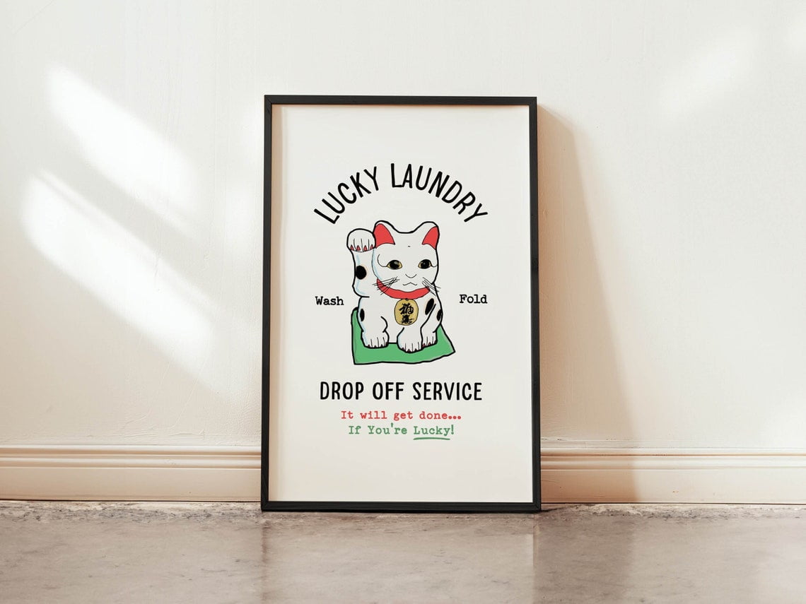 Kna Prints - Lucky Cat Laundry Print Utility Room Art Laundry Room Wall ...