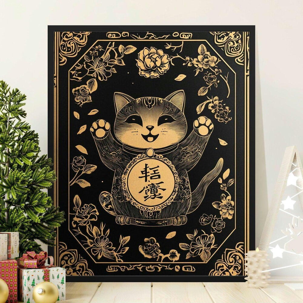 Kna Prints - Lucky Cat Poster, Gold Foil Poster, Japanese Maneki Neko ...