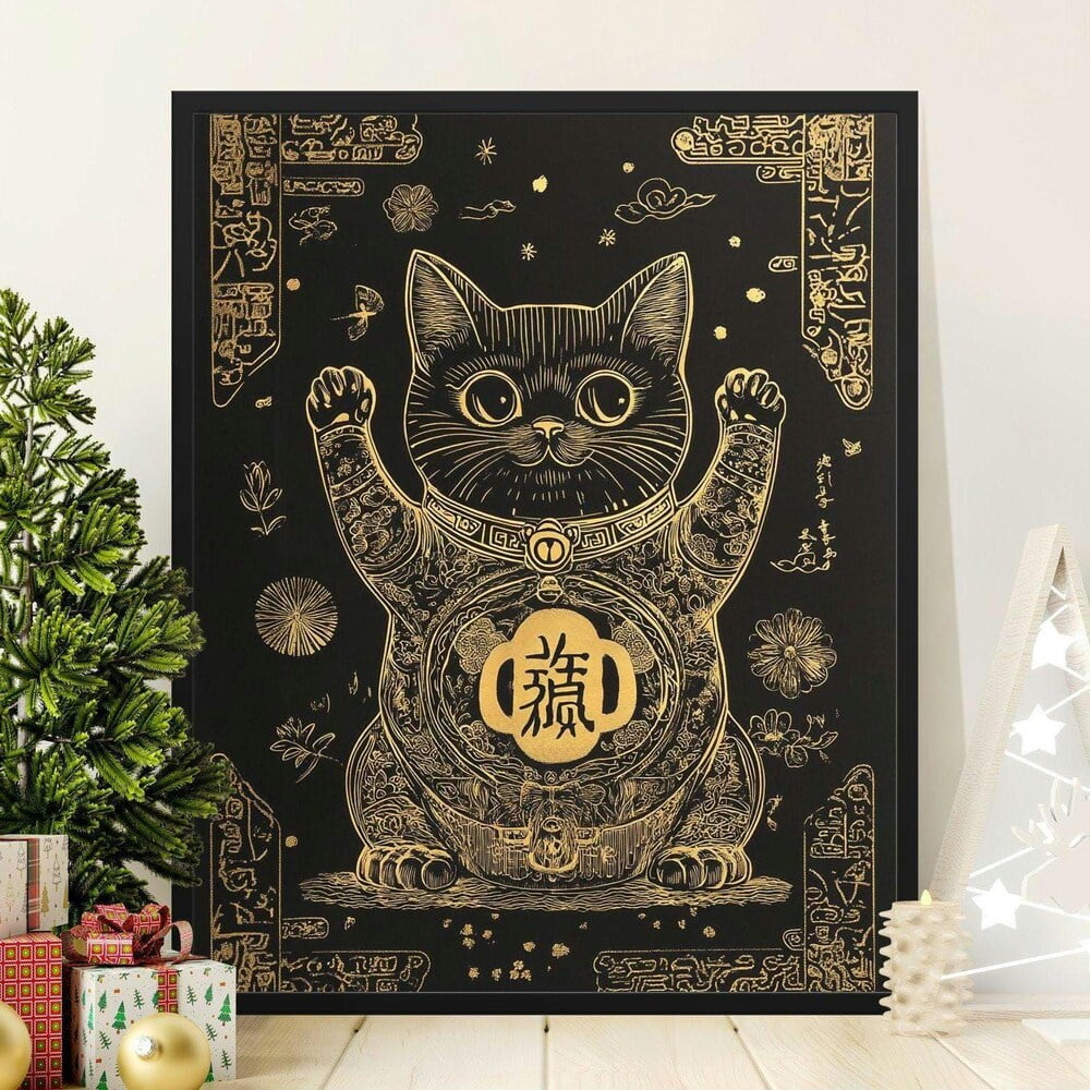 Kna Prints - Lucky Cat Poster, Maneki Neko Wall Art, Asian Decor Print ...