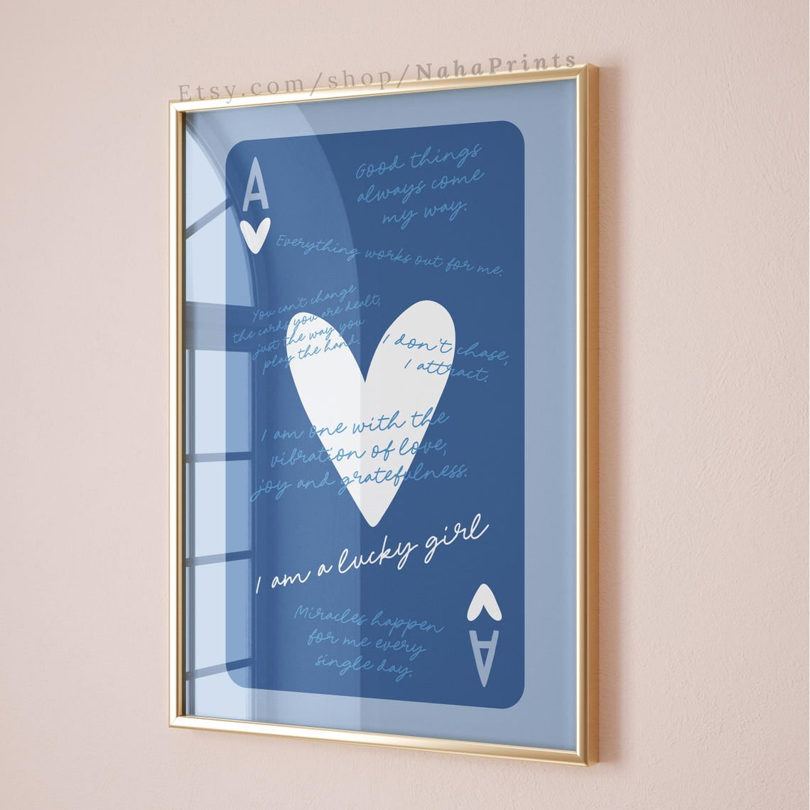 Kna Prints - Lucky Girl Print, Navy Blue Preppy Wall Art, Ace Card ...