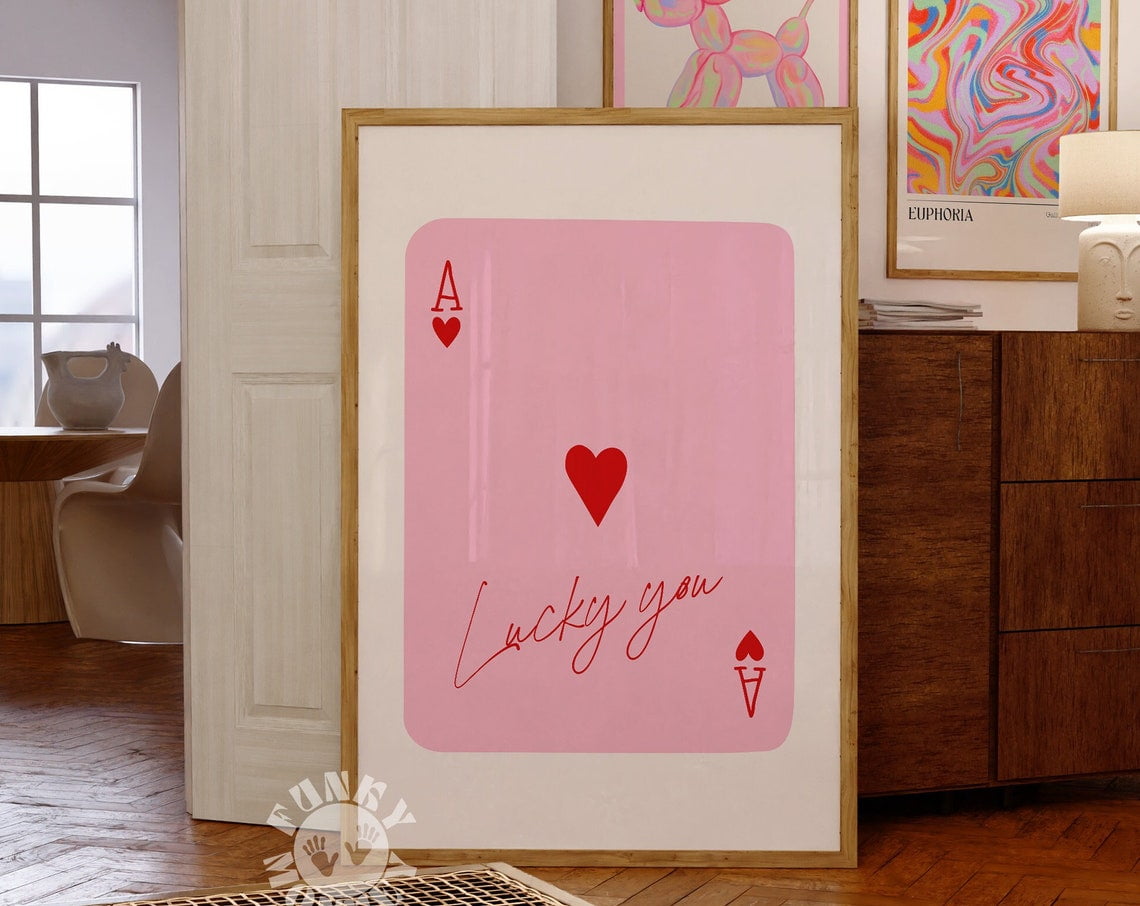 Kna Prints - Lucky You Print, Retro Playing Card Poster, Trendy Wall ...