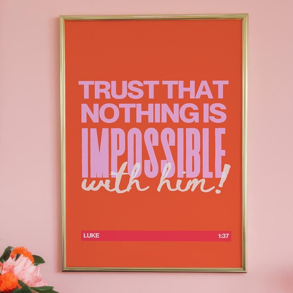 Kna Prints - Luke 1:37 Wall Art Colorful Wall Art Retro Christian Wall ...
