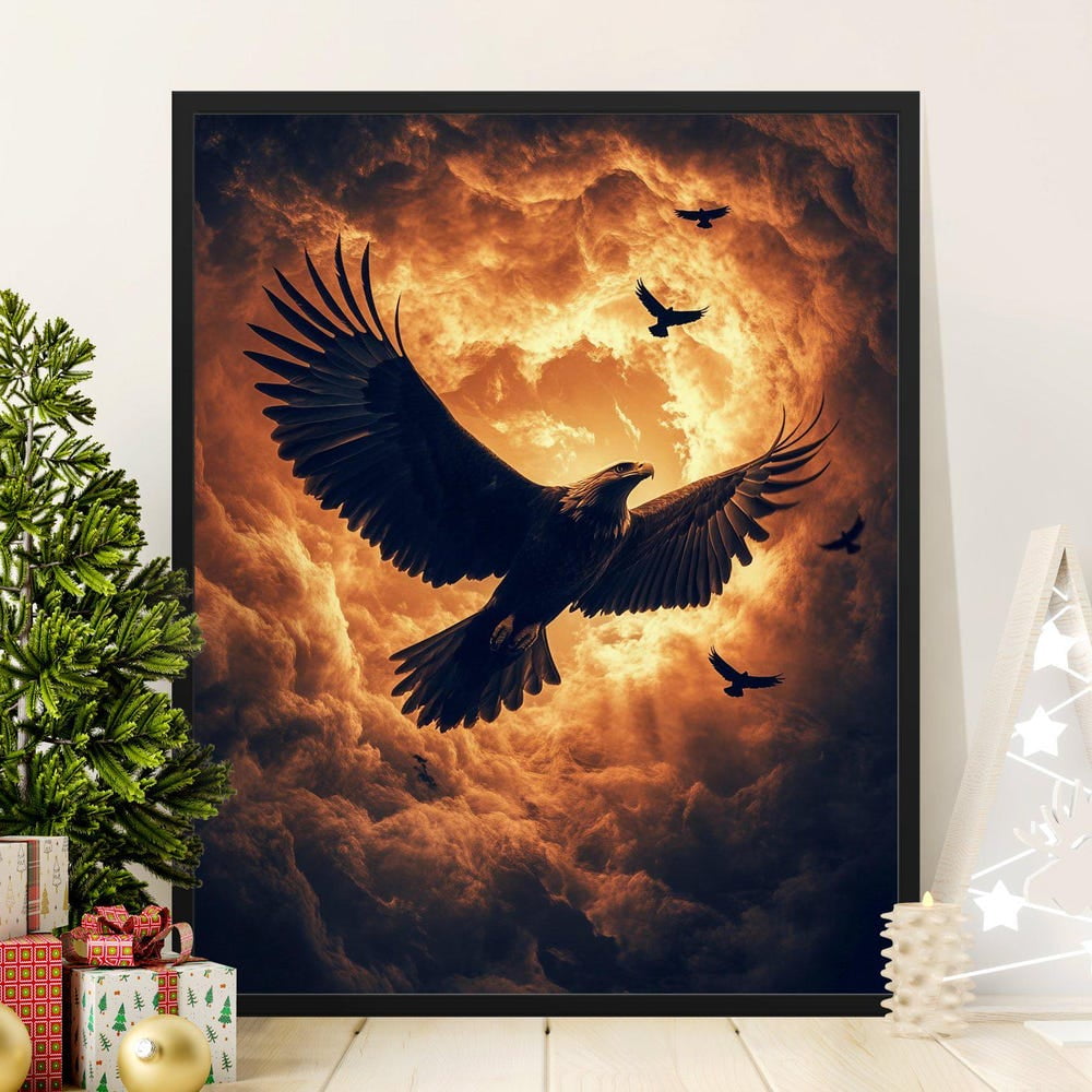Kna Prints - Majestic Eagle Soaring In Fiery Sky Poster, Nature Art ...