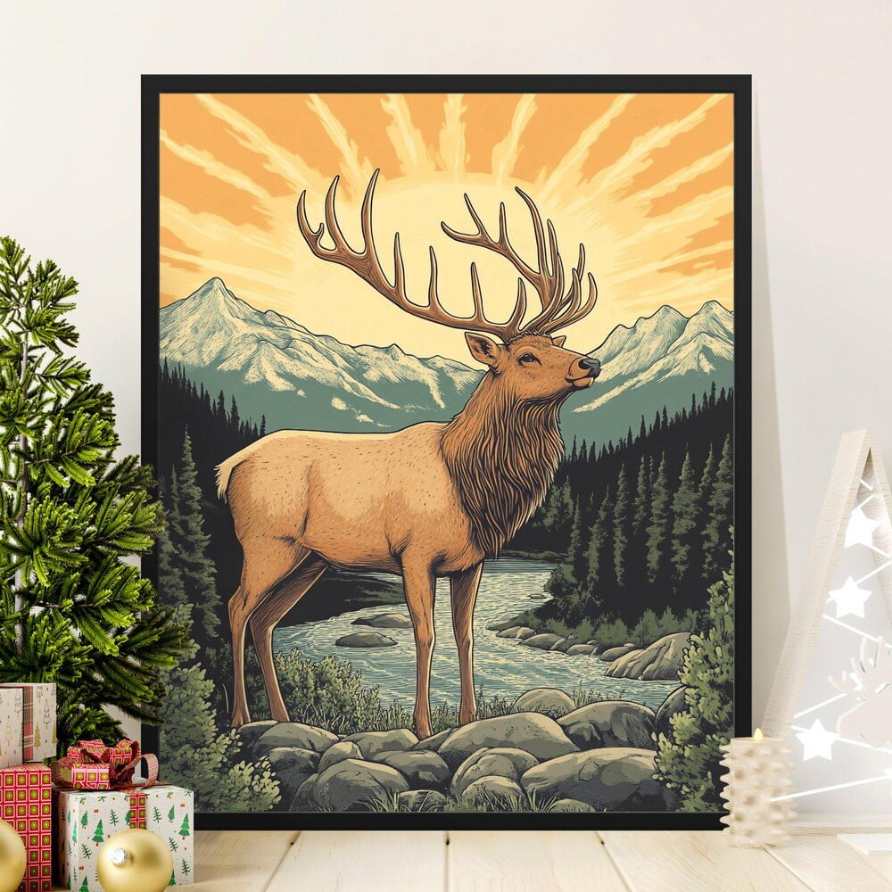 Kna Prints - Majestic Elk Poster, Wild Deer Wall Art, Rustic Nature ...